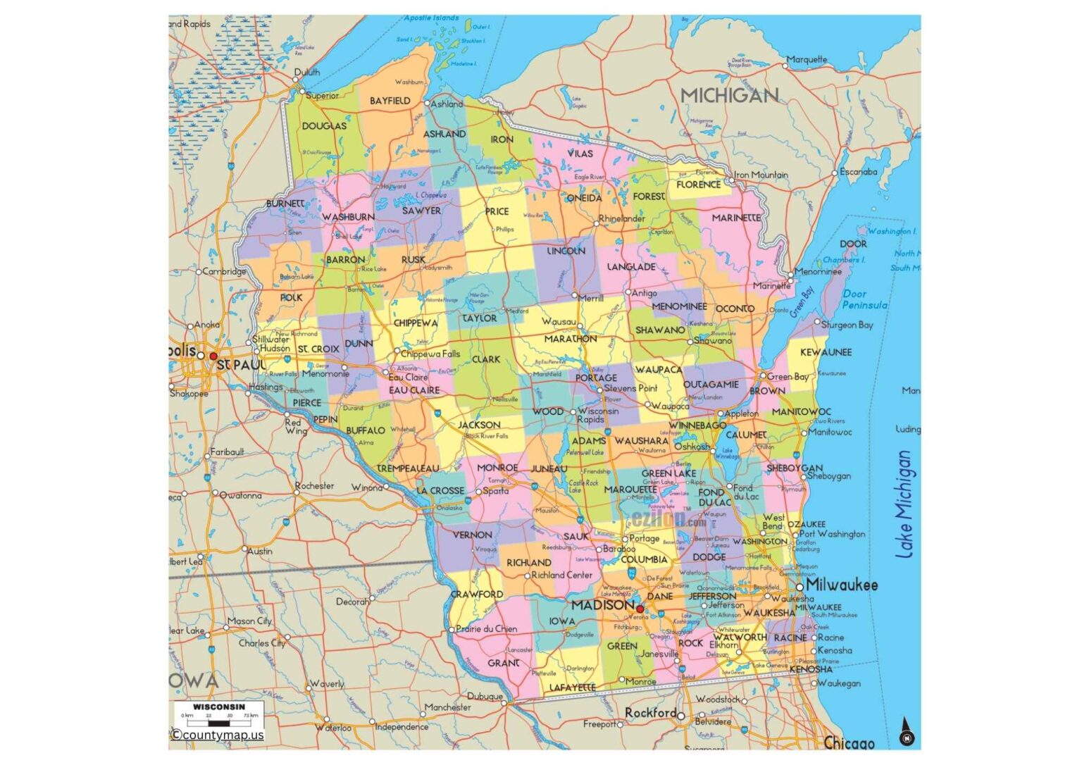 Wisconsin County Map | WI Counties with Cities
